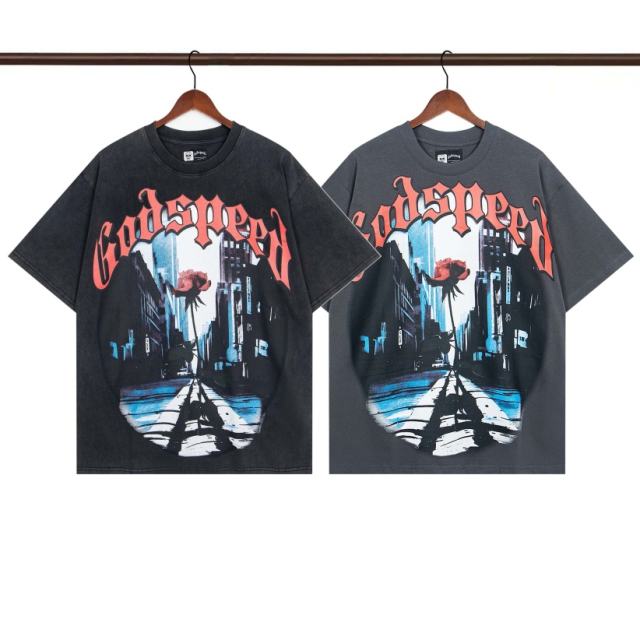 Godspeed Skull Playing Baseball Printed Washed Version Tee T-Shirt