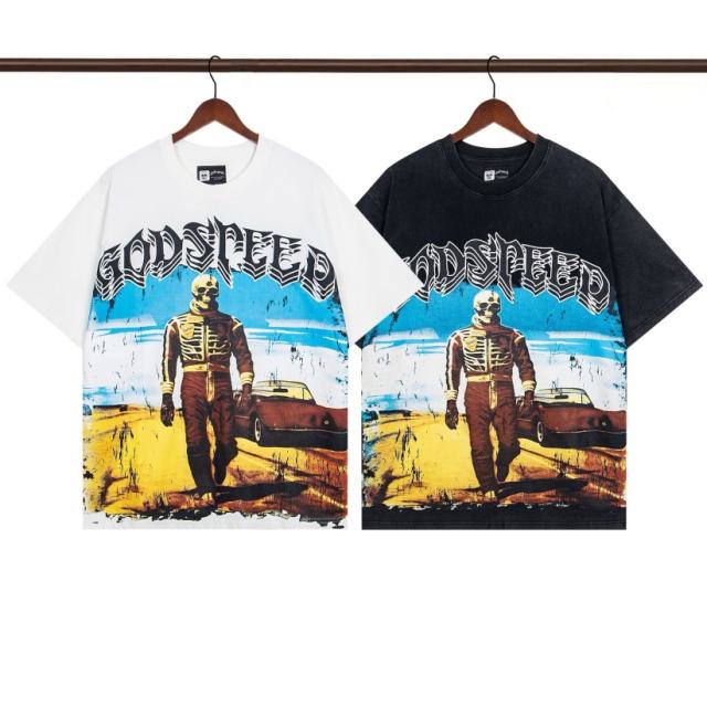 Godspeed Skull Playing Baseball Printed Washed Version Tee T-Shirt