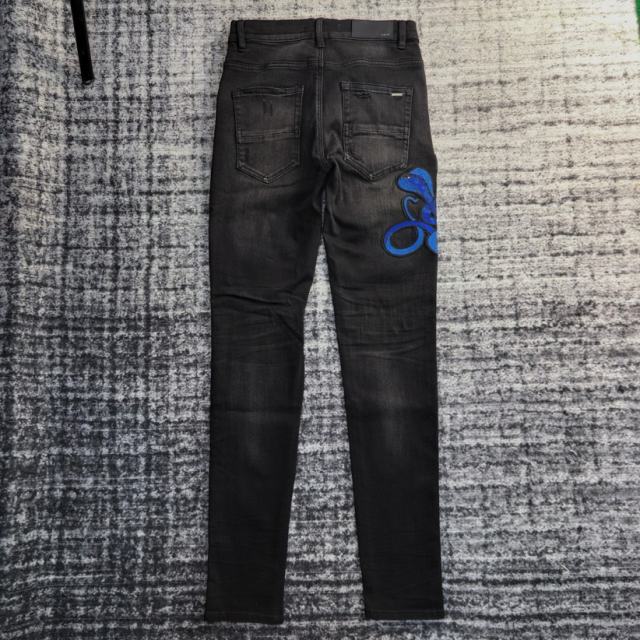 1:1 Quality Amiri 23SS Indigo Denim Embroidery Destroy Jeans Pants