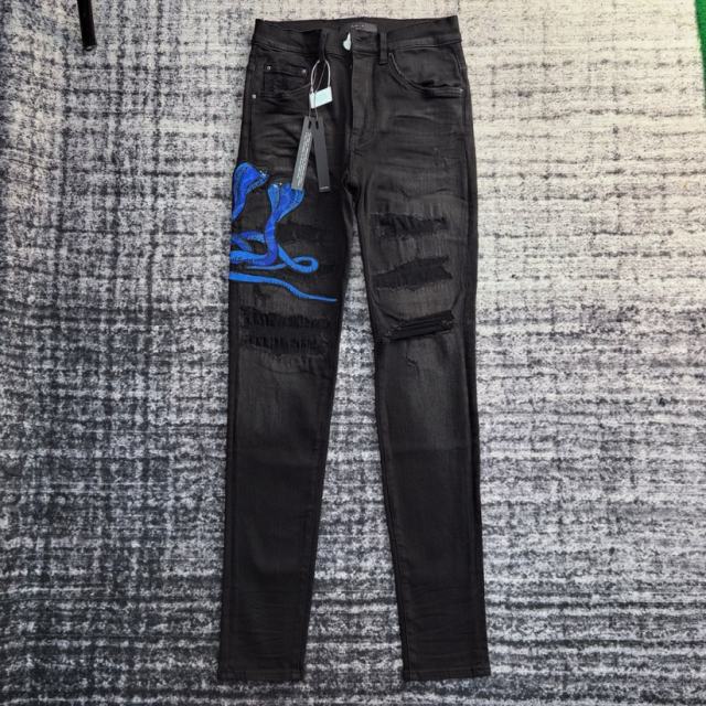 1:1 Quality Amiri 23SS Indigo Denim Embroidery Destroy Jeans Pants