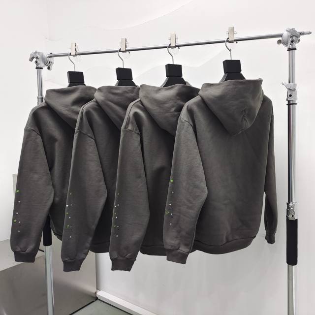 Sp5der Web Green Fonts Hoodie Pants Tracksuit Gray