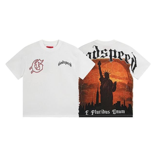 Godspeed Skull Playing Baseball Printed Washed Version Tee T-Shirt