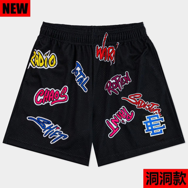 EE Eric Graffiti Letter Print Mesh Shorts