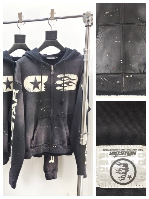 1:1 Quality Hellstar Splash Ink Washed Aged Zipper Hoodie with NFC tag