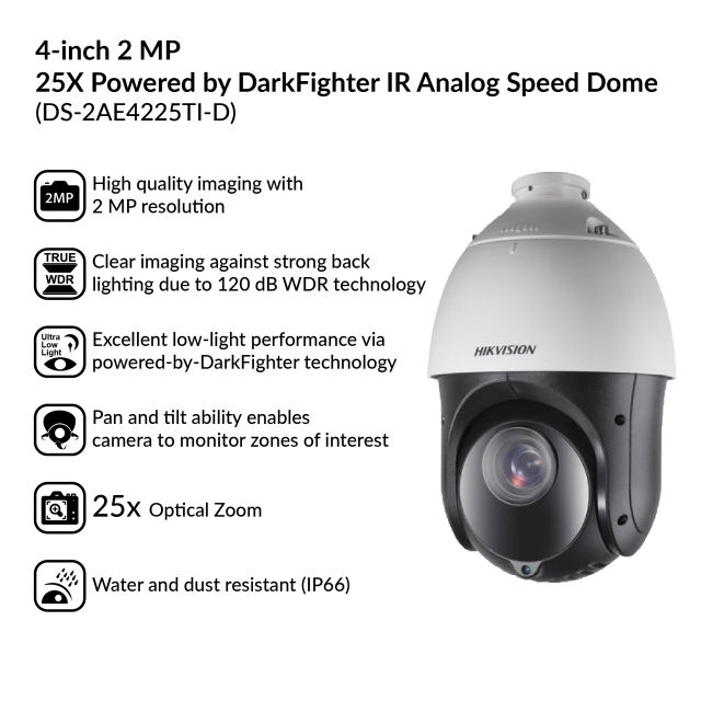 4-inch 2 MP 25X Powered by DarkFighter IR Analog Speed Dome