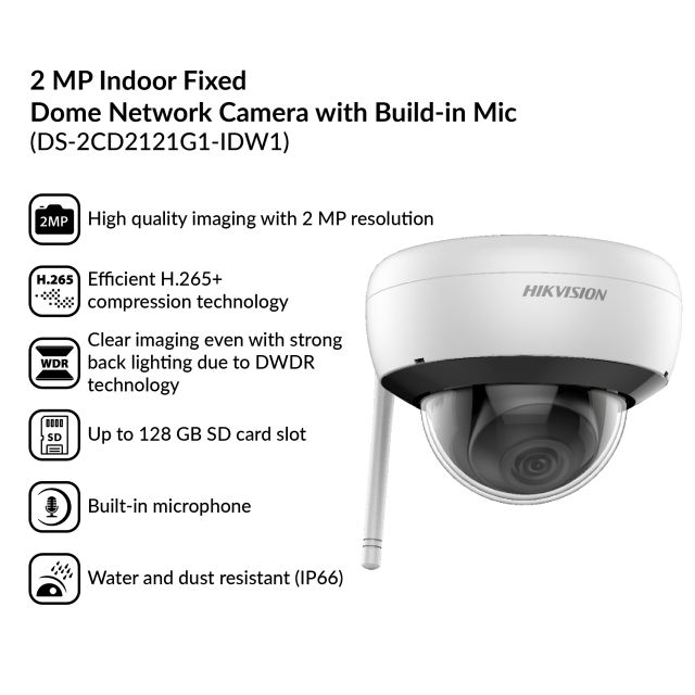 Hik-vision 2MP Build-in Mic Indoor Fixed Dome Network Camera DS ...