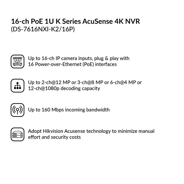 16-ch PoE 1U K Series AcuSense 4K NVR | DS-7616NXI-K2/16P