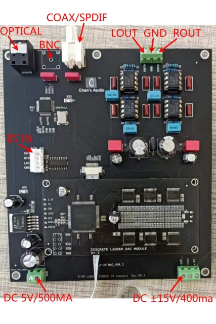 Positive and negative DAC complementary R2R decoding board, PCM 4-bit discrete resistor ladder ...