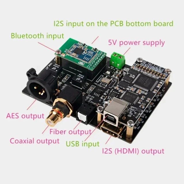 QCC5125 Bluetooth 5.1 Digital Audio Output Board I2S To Coaxial Fiber SPDIF AES HDMI USB Interface