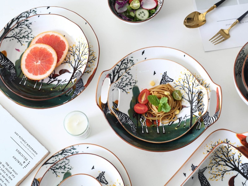 Nordic Forest Animal 8.25'' Irregular Dinner Plate Ceramic Dinnerware ...