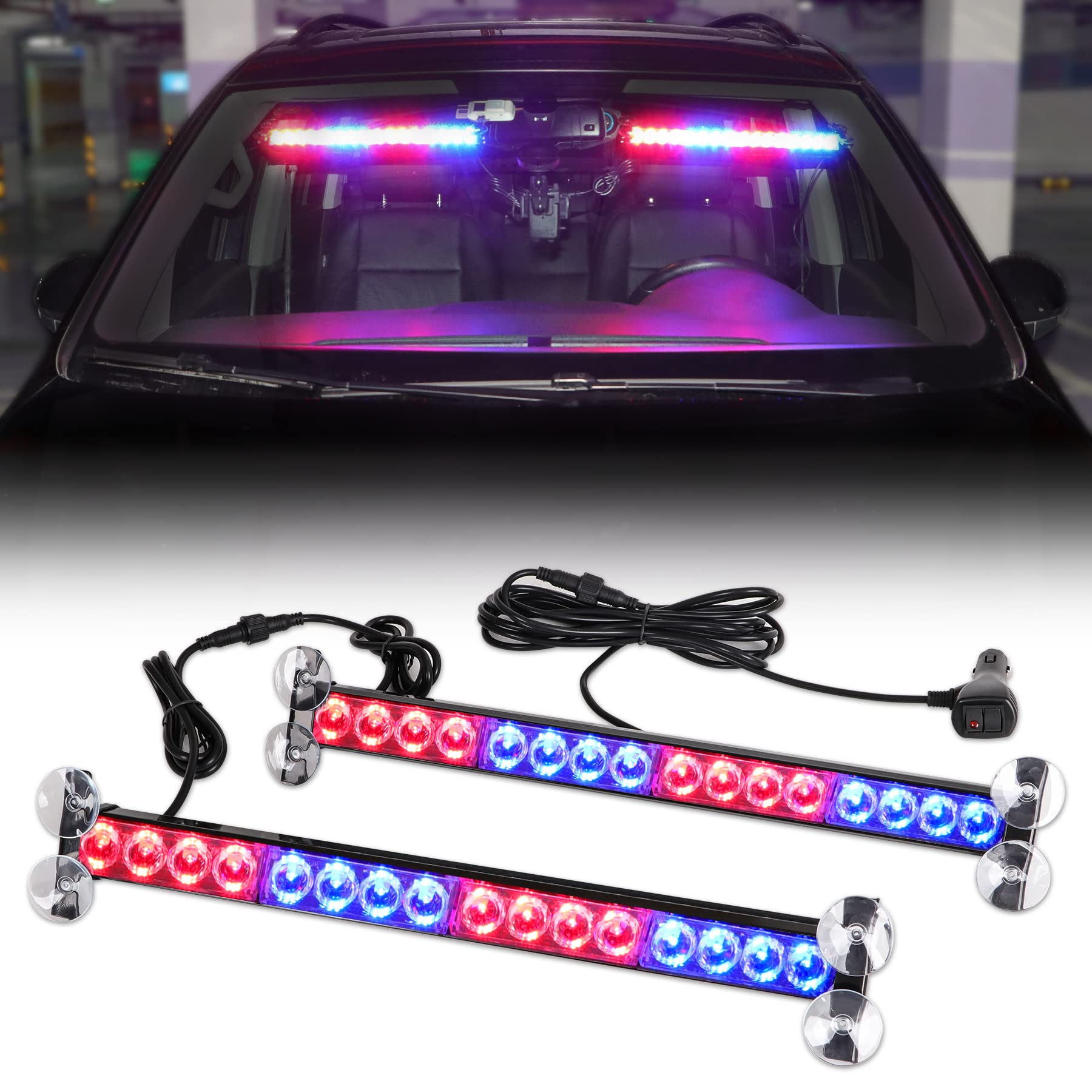 2 in 1 Police Strobe Lights Bar for Vehicles Trucks 23 Flash Patterns ...
