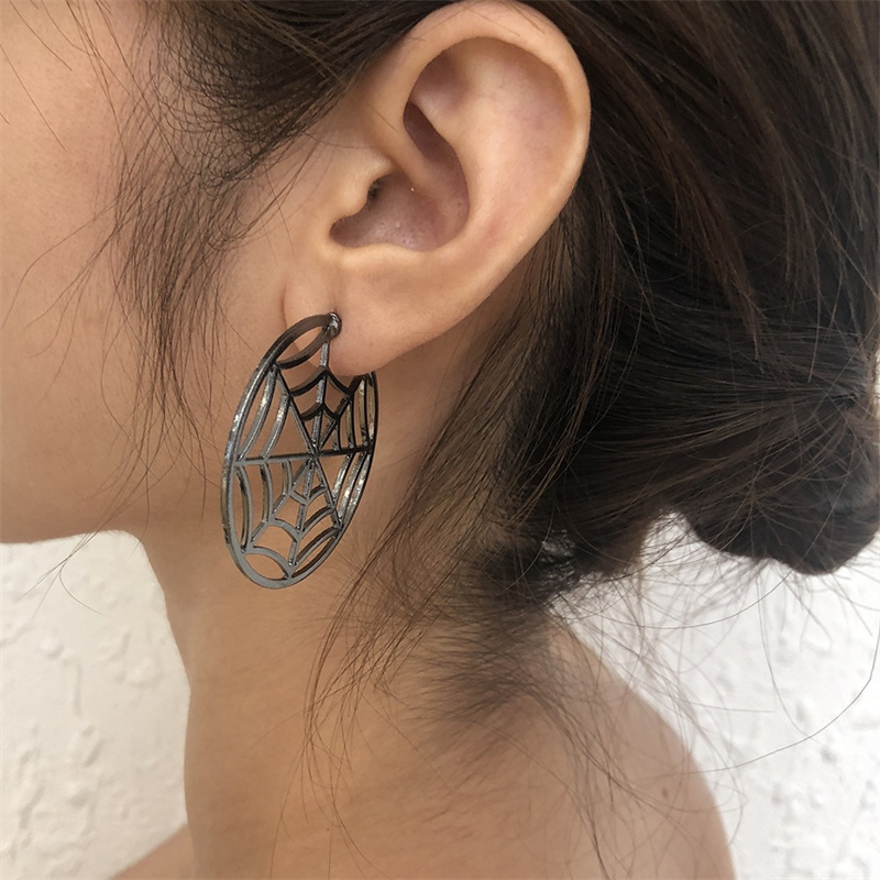 Exaggerated Jewelry Halloween Asymmetrical Spider Web Earrings Retro ...