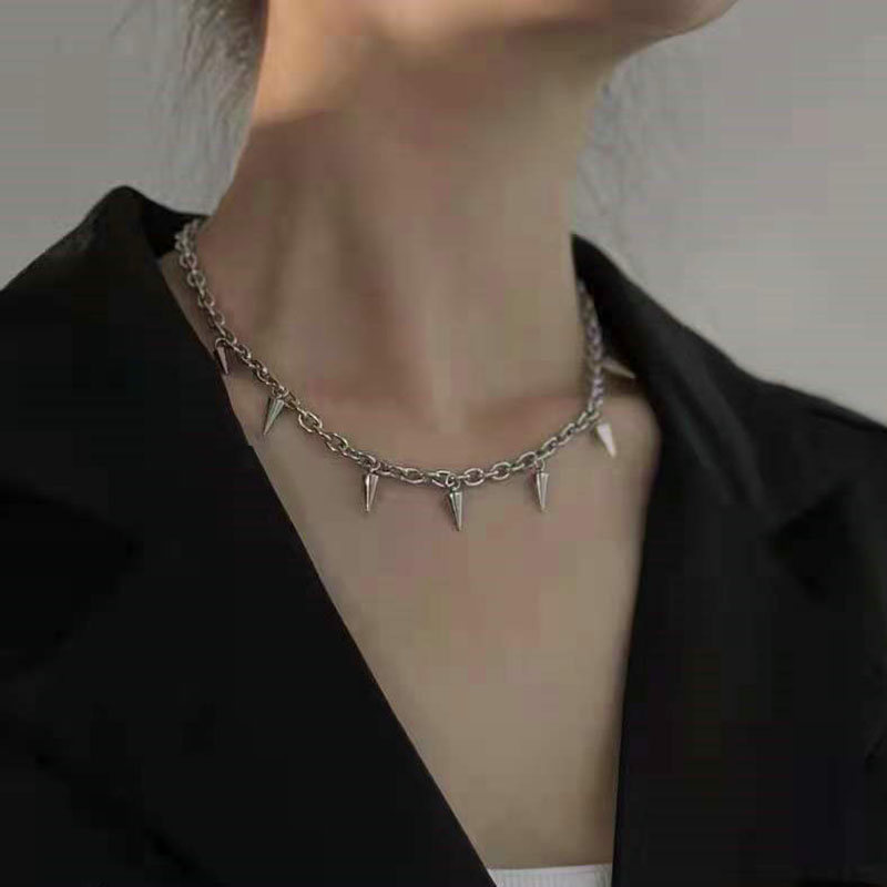 Stainless Steel Golden Conical Rivet Pendant Single Layer Necklace ...