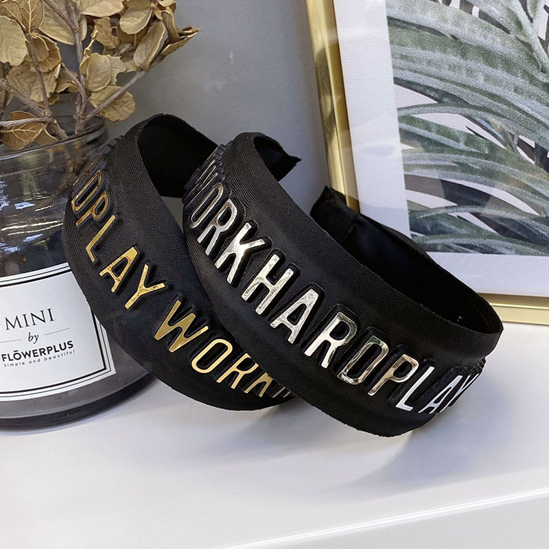 Retro Hair Bands Female 3d Three-dimensional Gold Letters Logo Wide ...