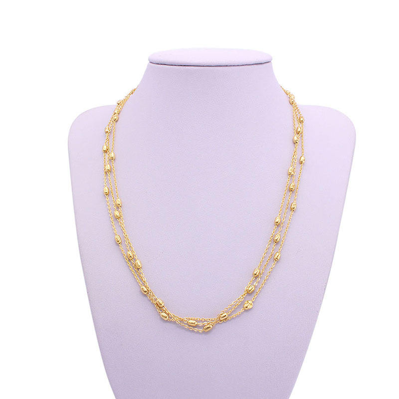 24k Gold Plated Round Bead Chain Gold Geometric Necklace Supplier