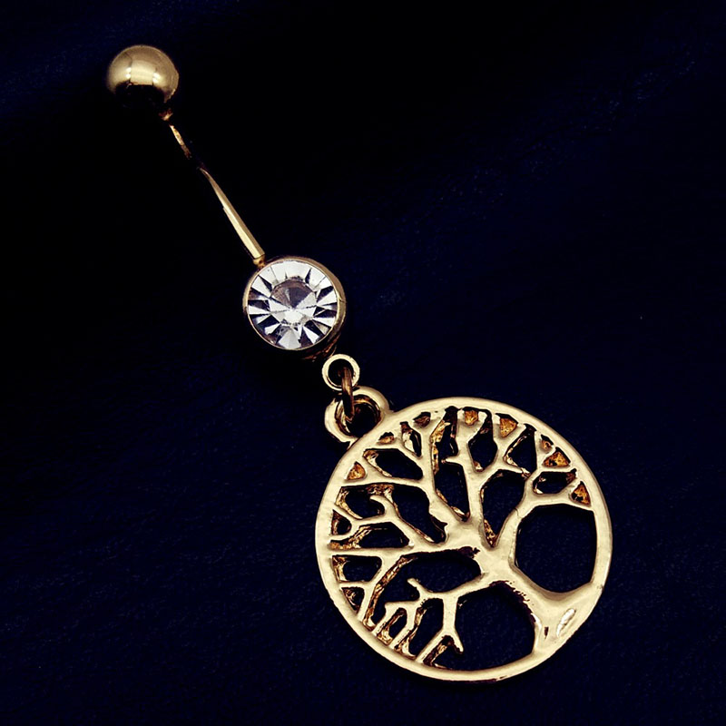 Tree Of Life Belly Button Ring Umbilical Clasp Gold Navel Nail Body ...