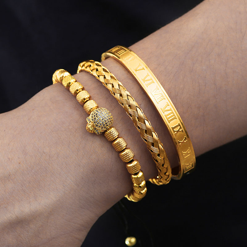 Braided Stainless Steel Grid Bracelet Set With Zirconia Ghost Head Ugly ...