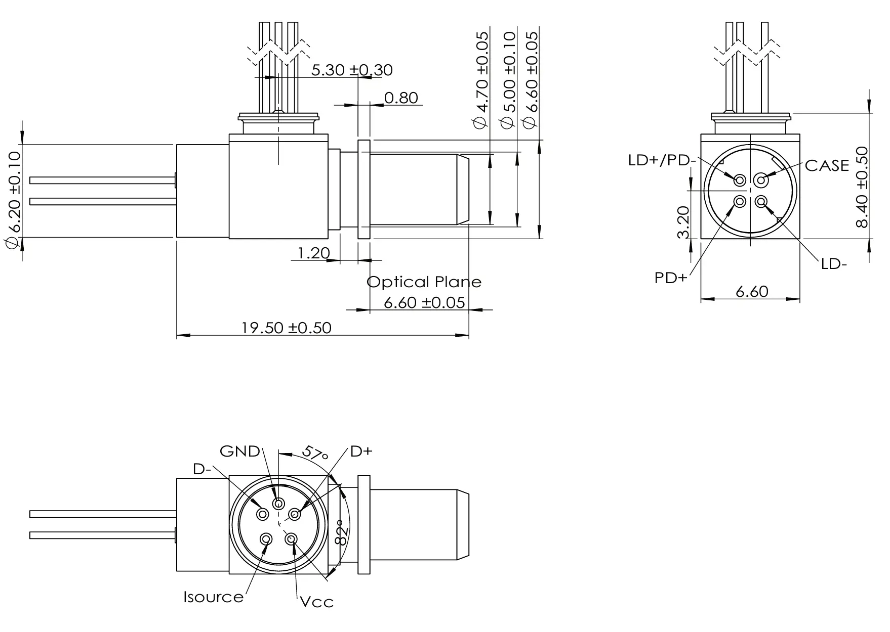Rx 1.25G 1310nm PIN-TIA SC /UPC Receptacle 1.25G BOSA 20km