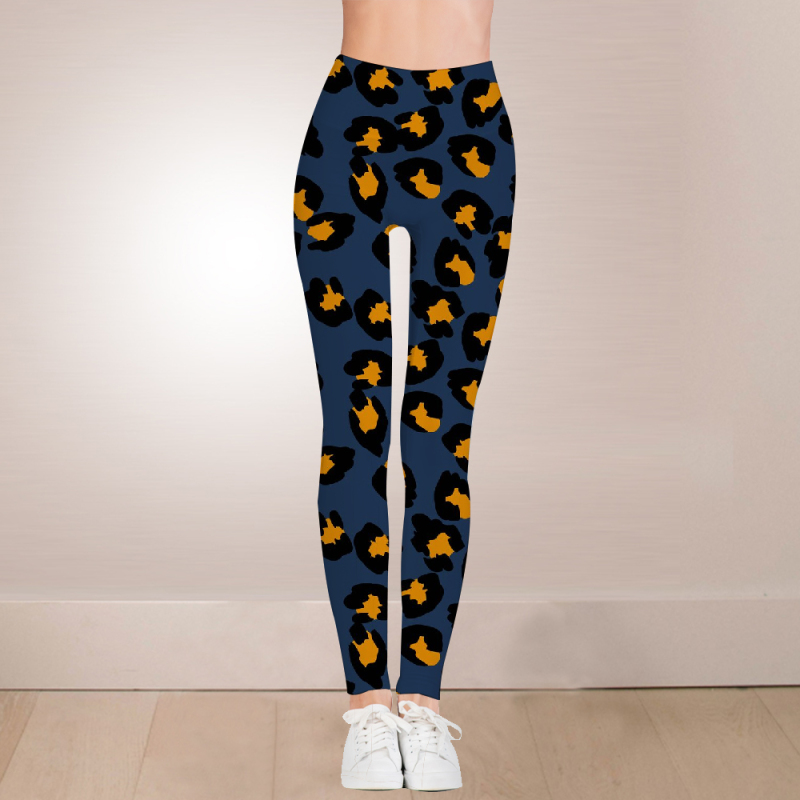Navy blue pattern high waist leggings,High Waist Leggings