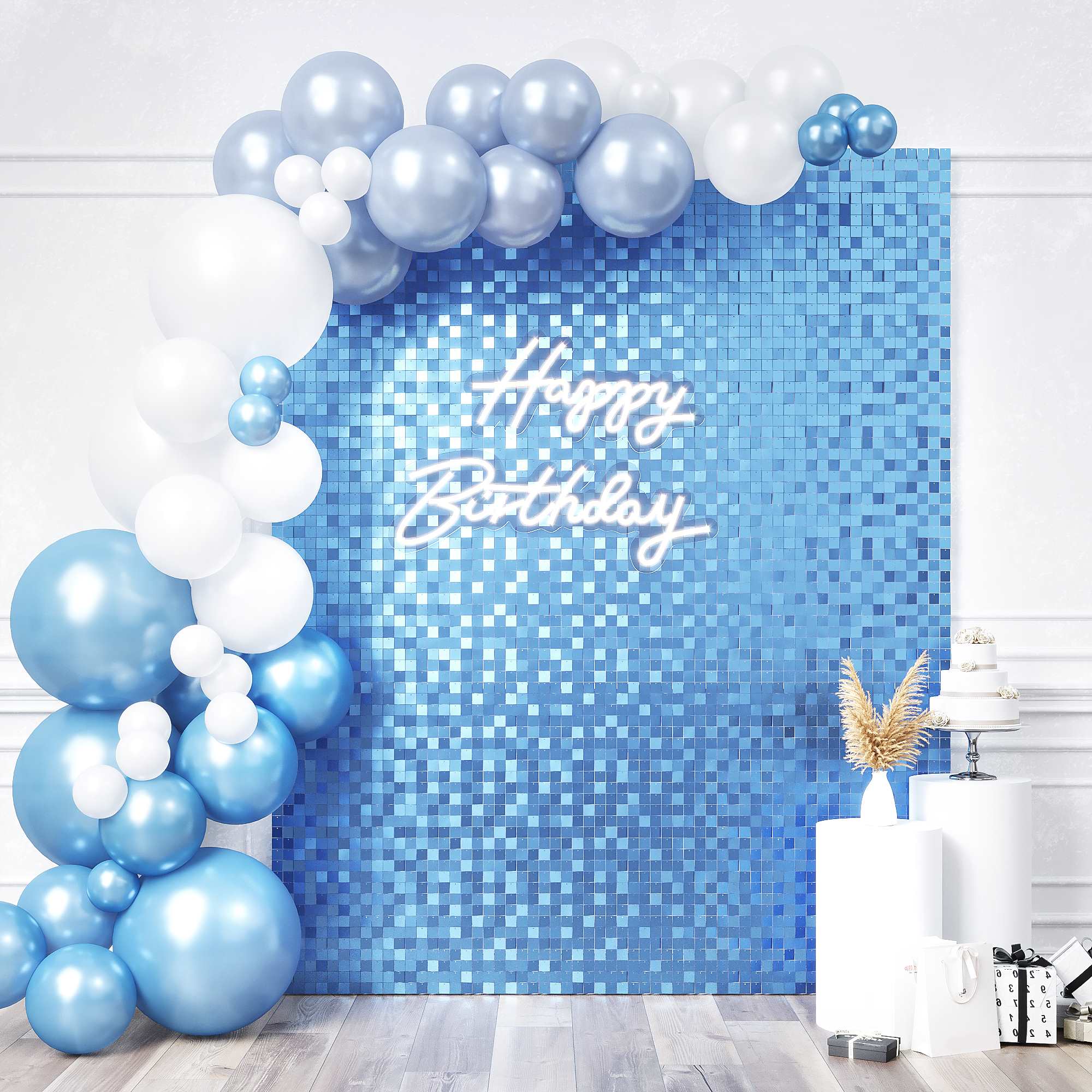 Matte Sky Blue Shimmer Wall Panels (Pack of 24)for Birthday Decorations ...