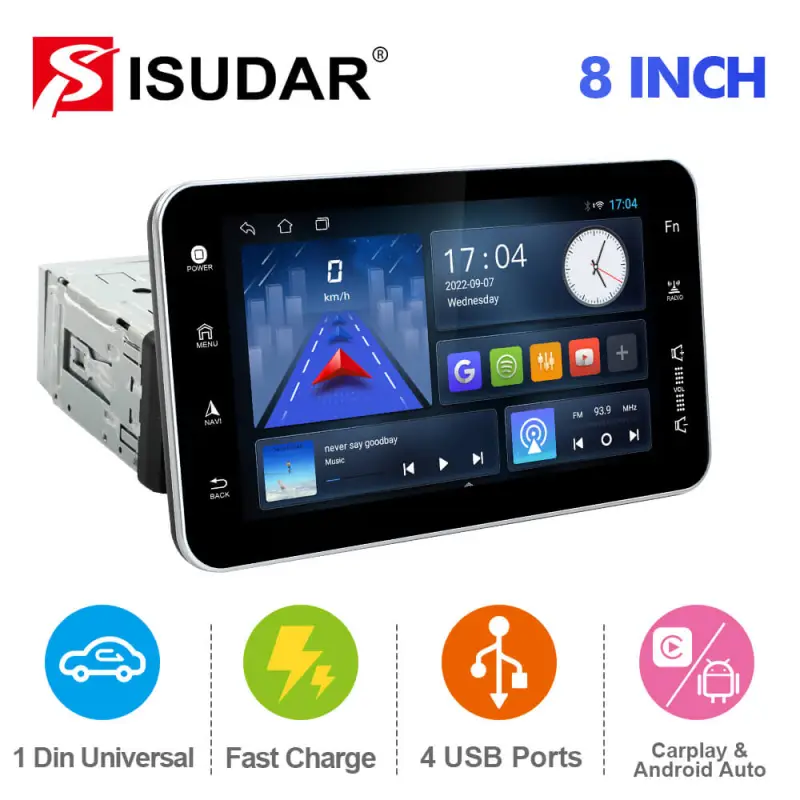 ISUDAR 1 DIN Android 10 Car Radio 8 Inch Screen Universal Car Stereo ...