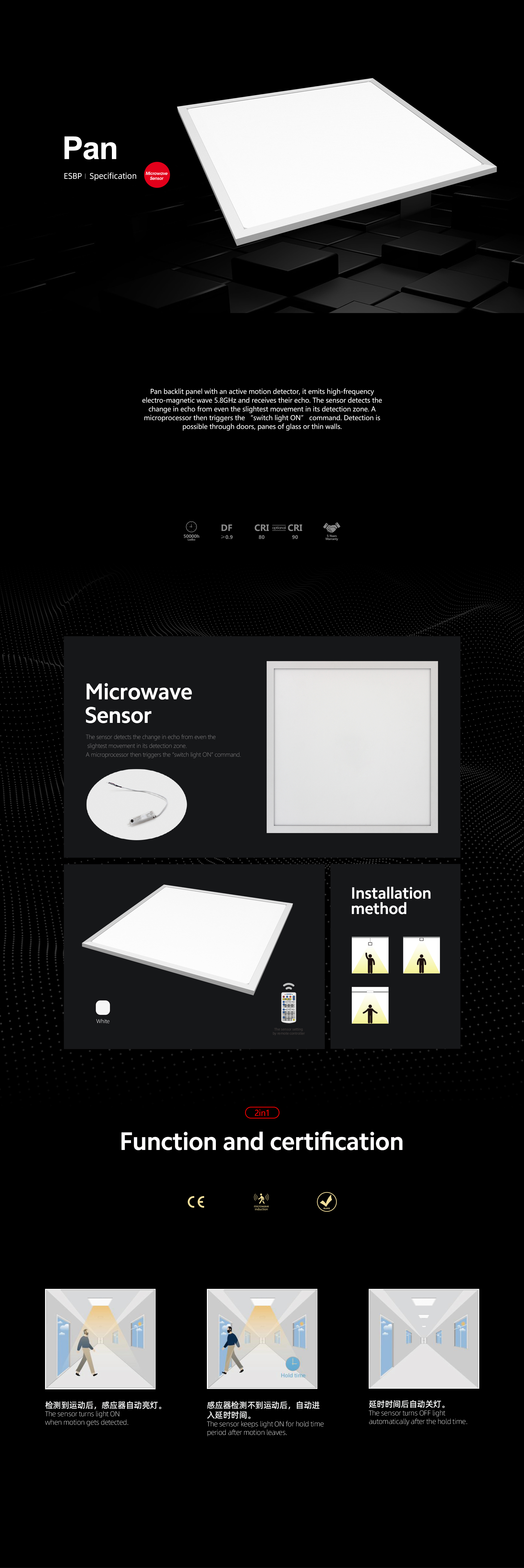 Pan LED SMART PANEL LIGHT WITH Motion sensor commercial office lamp ...