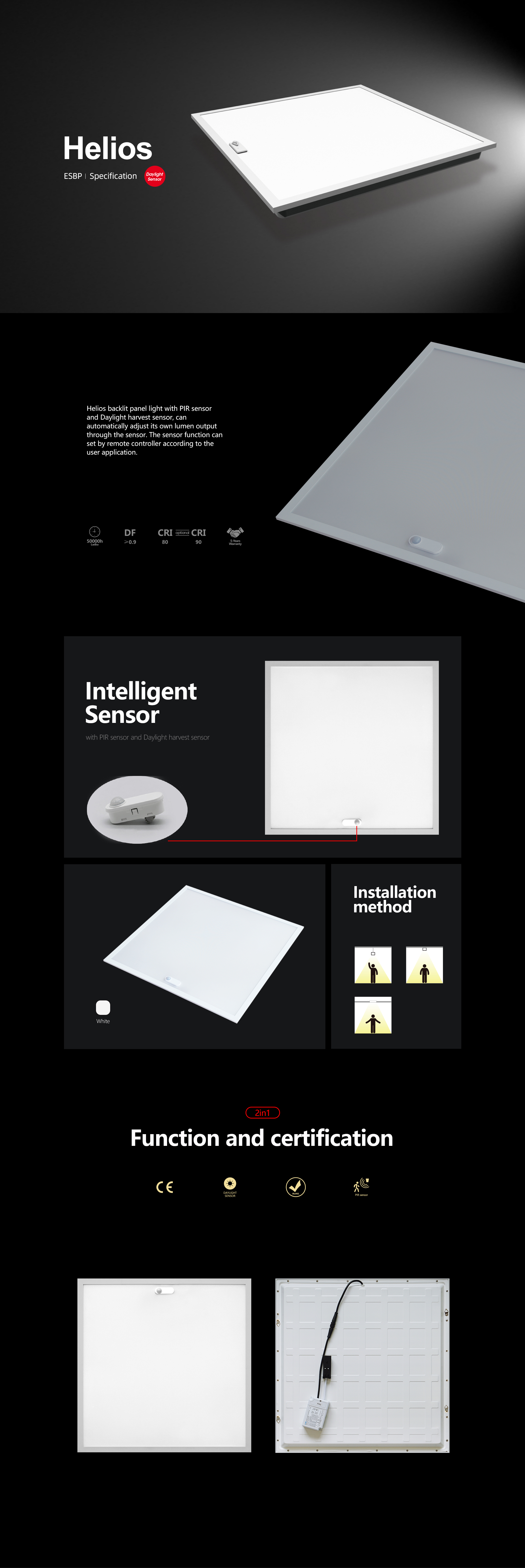 Helios LED SMART PANEL LIGHT WITH PIR+Daylight Harvest sensor ...