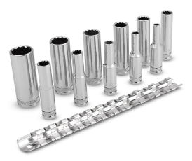 11pce 1/4" Drive 12 Point 4-14mm Metric Deep Socket Set,Socket & Wrench