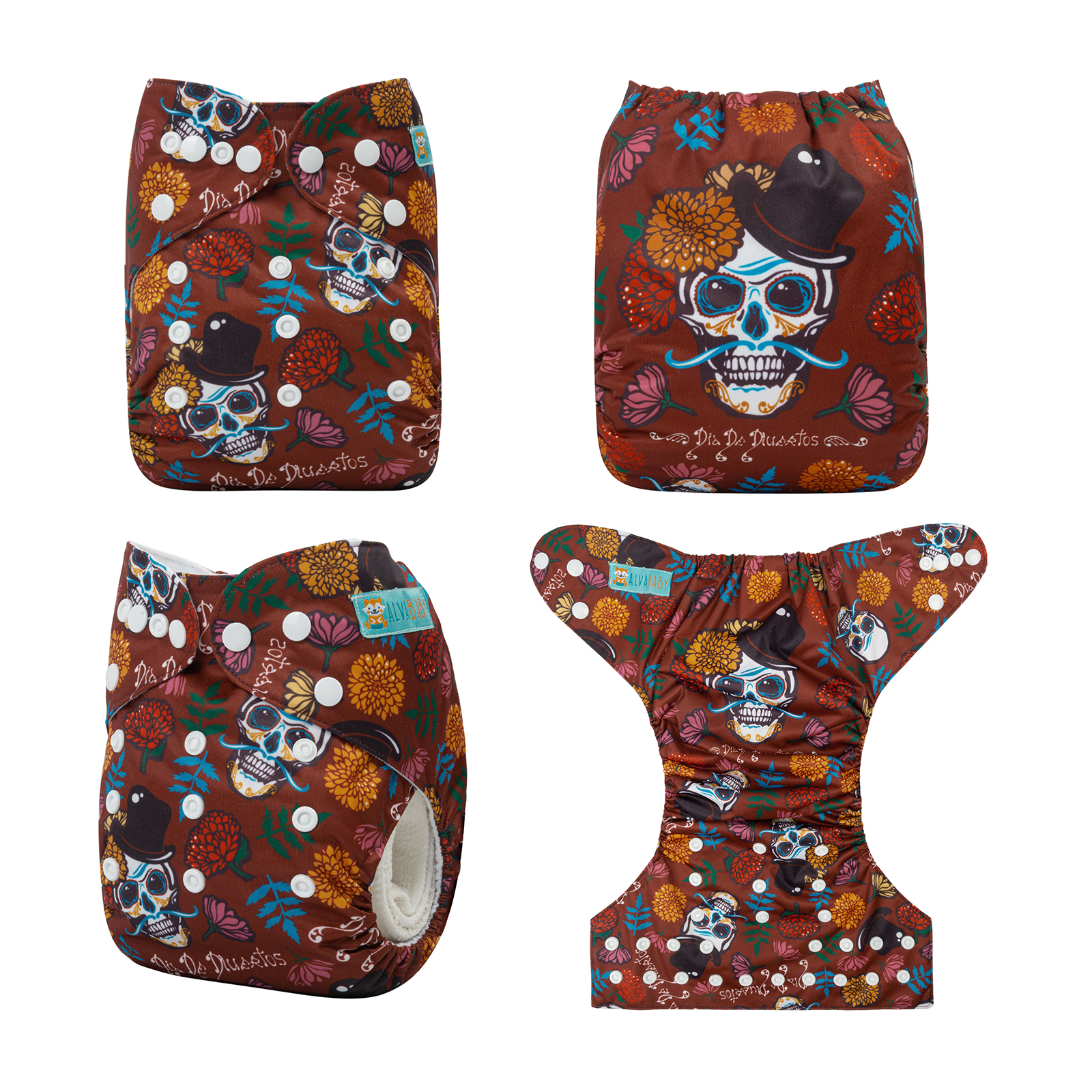 ALVABABY One Size Positioning Printed Cloth Diaper -Skull and flowers ...