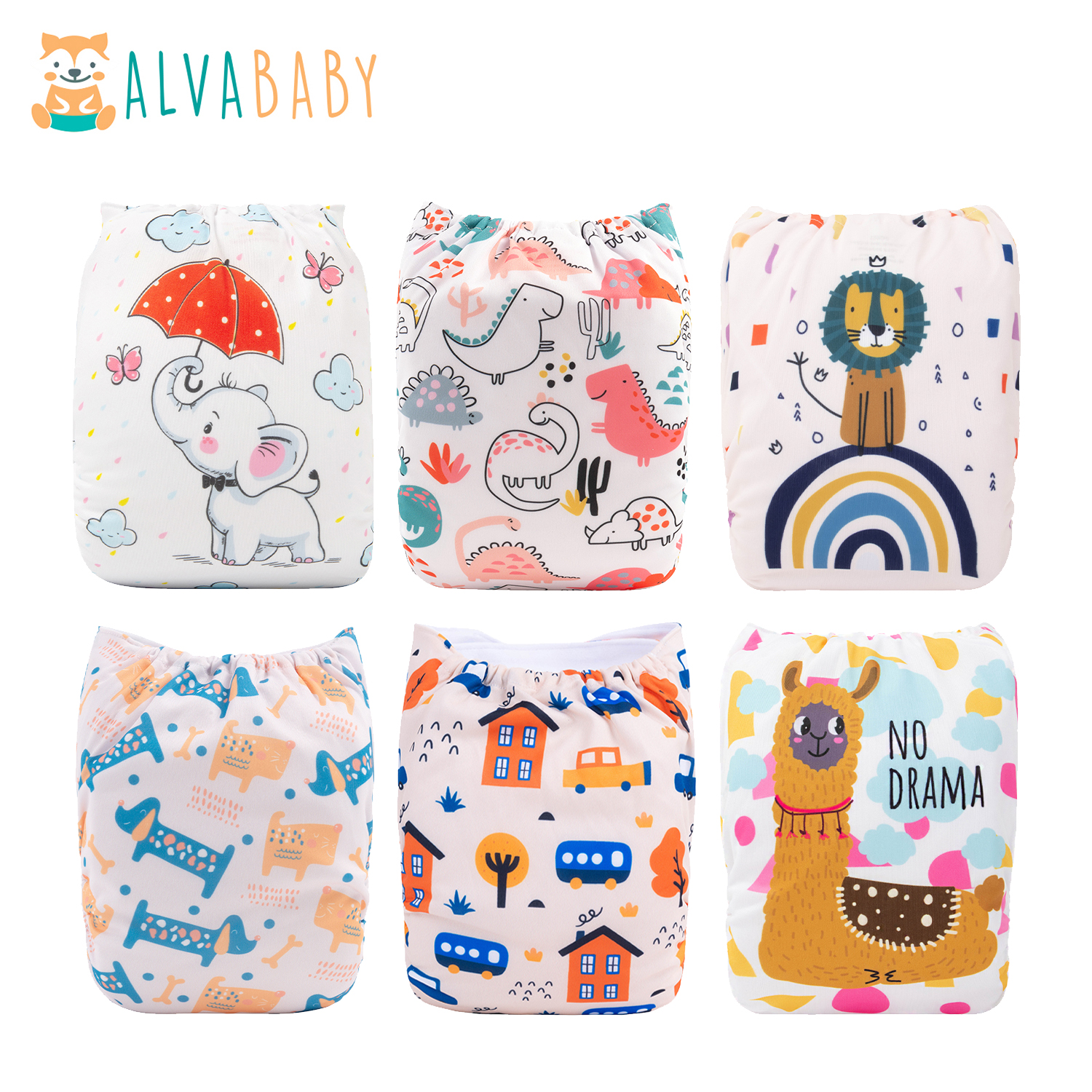 (All Packs)ALVABABY 6PCS One Size Diapers with 6 Microfiber inserts
