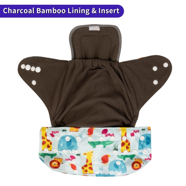 ALVABABY Bamboo Charcoal Cloth Diapers with Double Gussets and Tummy ...