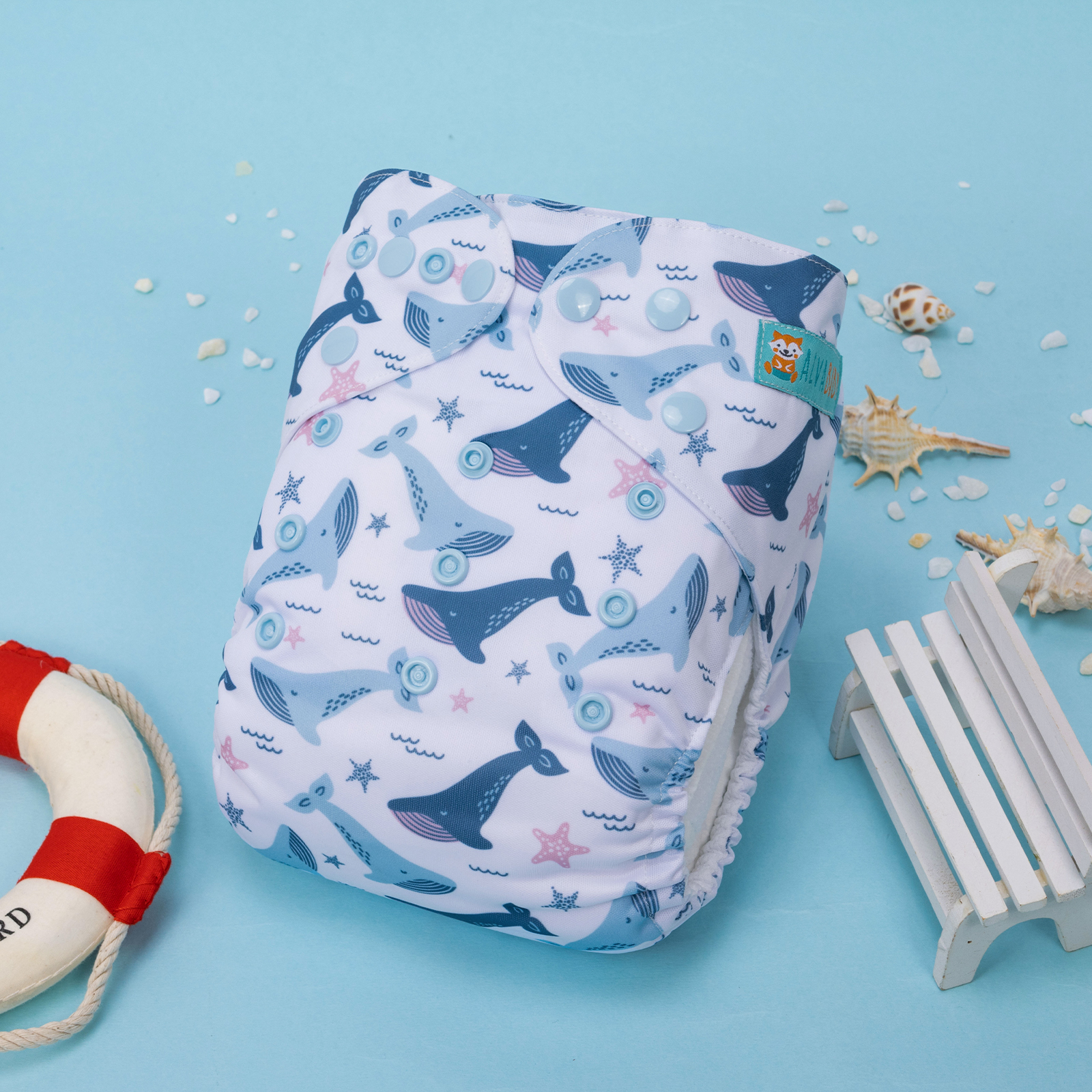 ALVABABY AWJ Lining Cloth Diaper with Tummy Panel for Babies - Shark ...