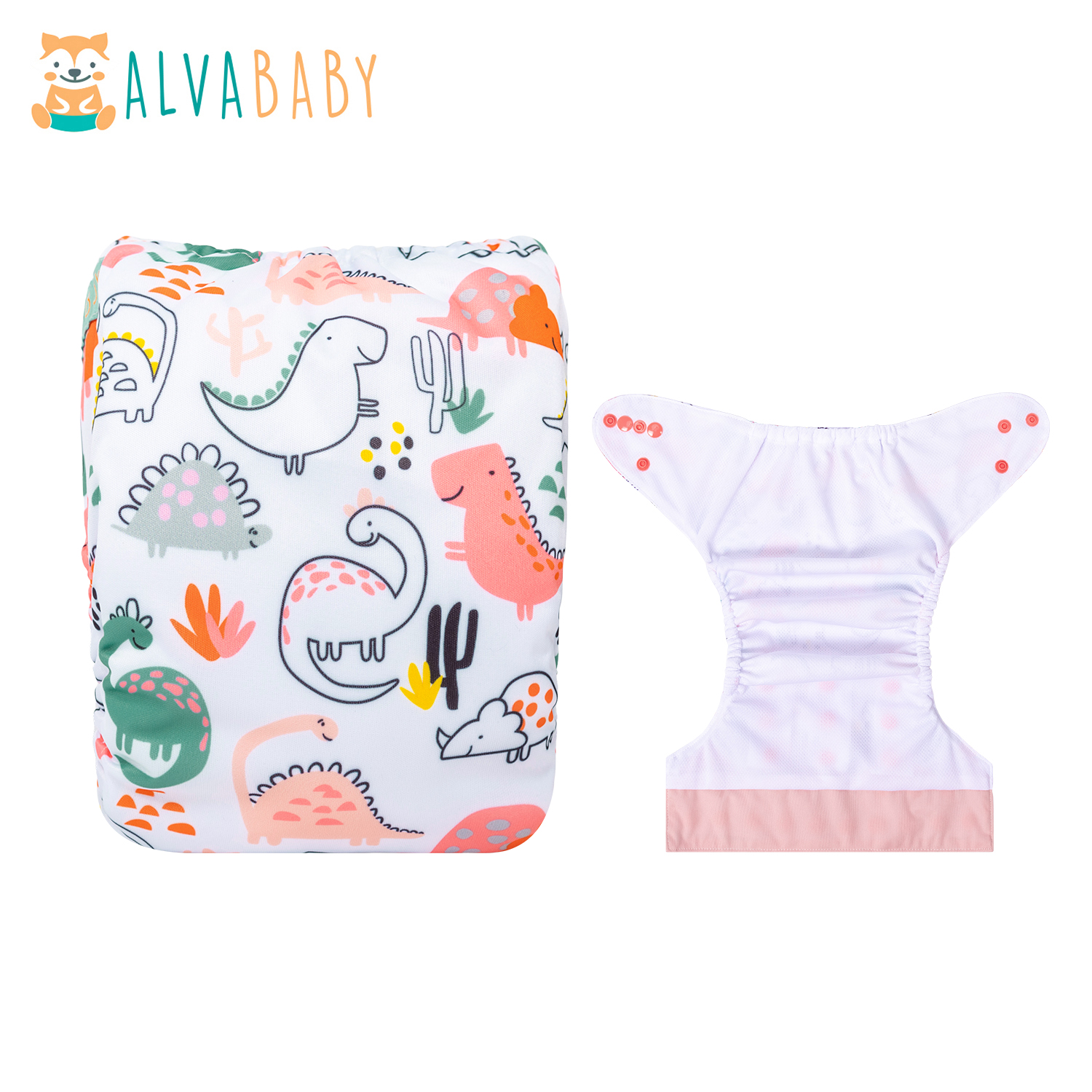 ALVABABY AWJ Lining Cloth Diaper with Tummy Panel for Babies -Dinosaur ...