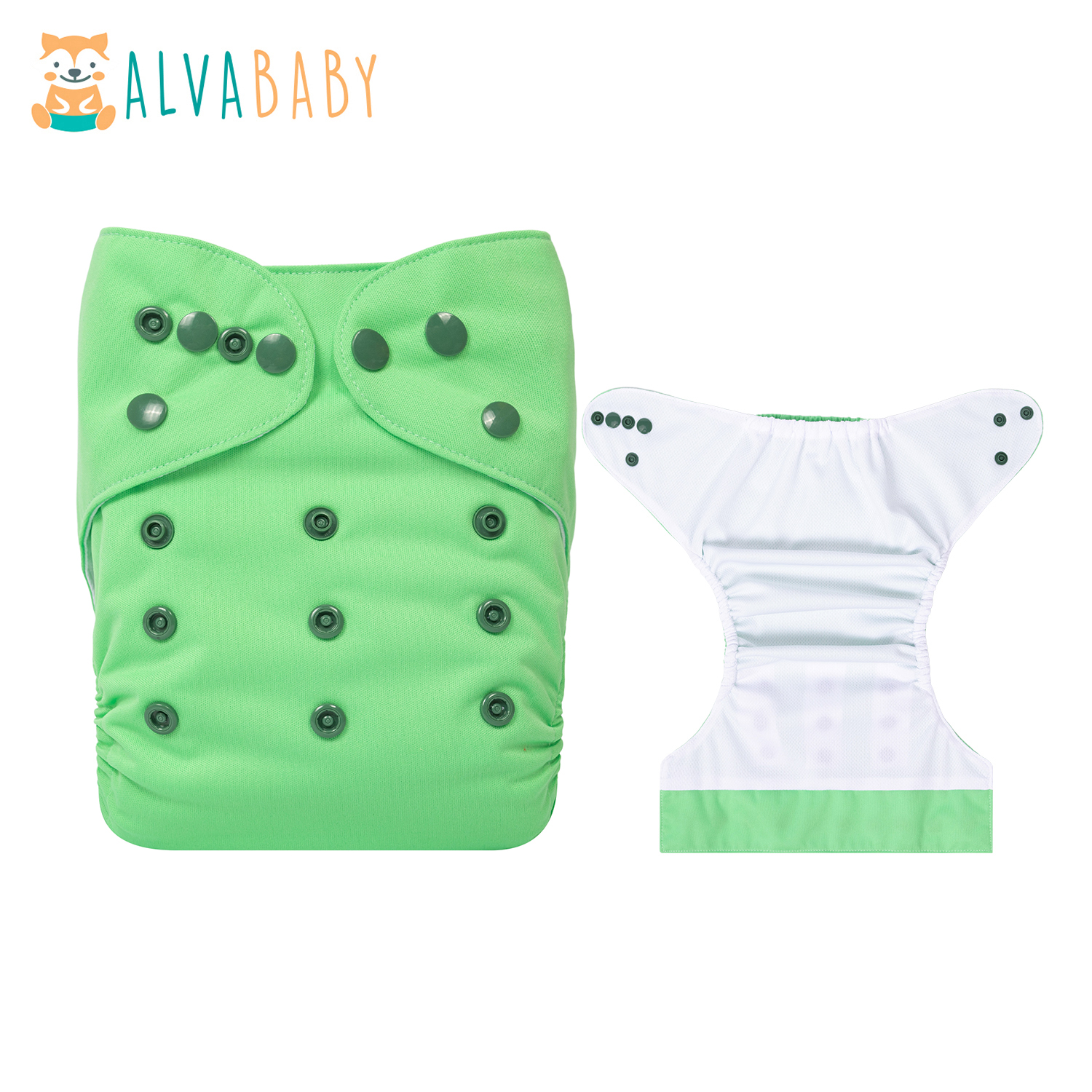 ALVABABY AWJ Lining Cloth Diaper with Tummy Panel for Babies -Green ...