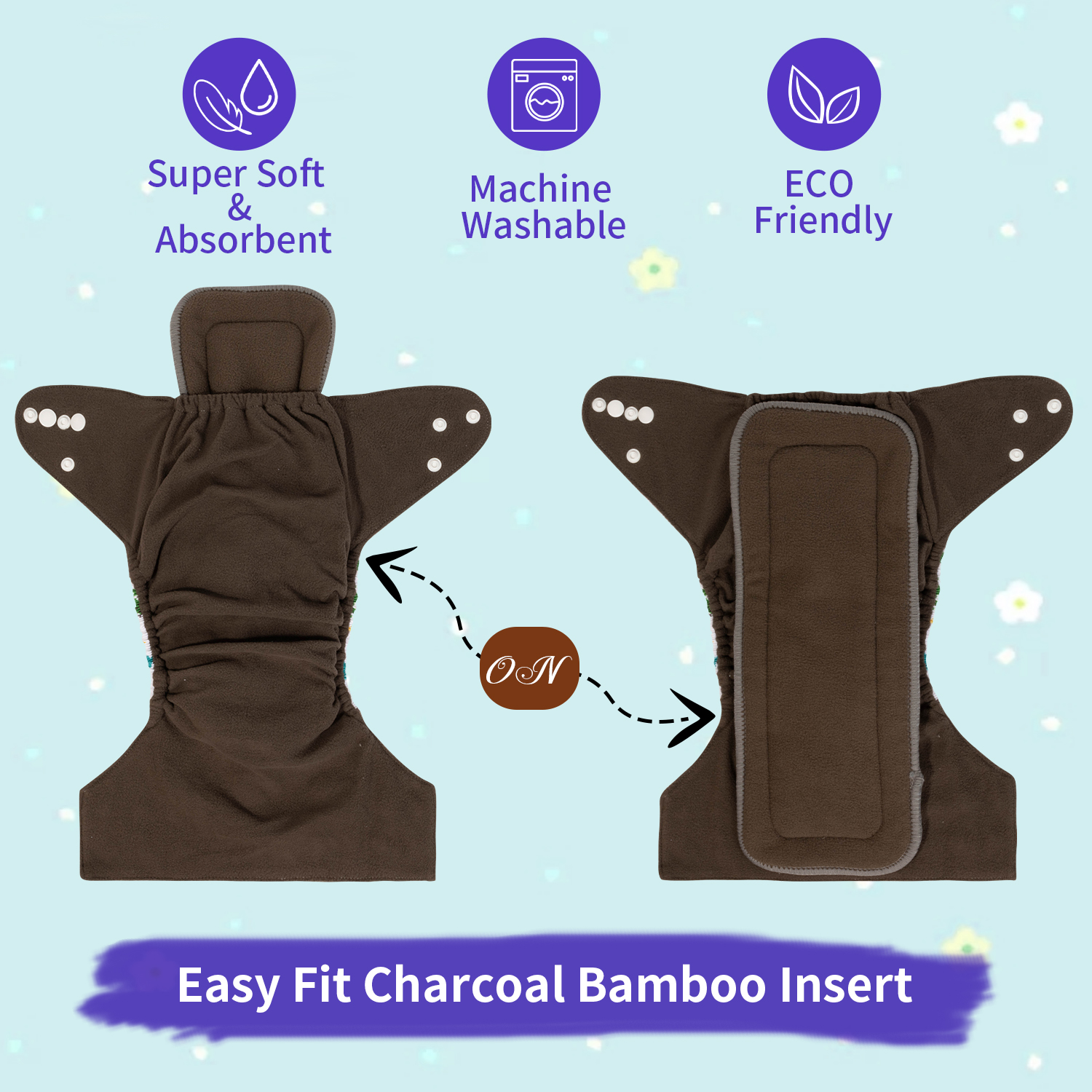 (Multi-Packs) ALVABABY Bamboo Charcoal Diaper with 4-layer Charcoal Insert