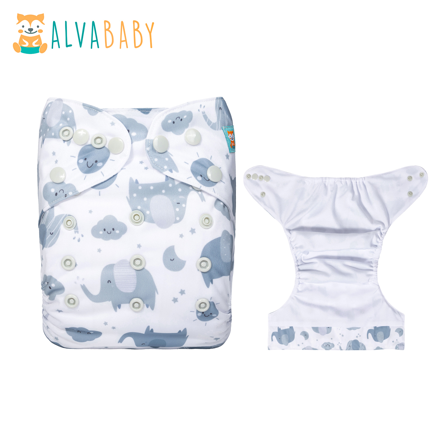 ALVABABY AWJ Lining Cloth Diaper with Tummy Panel for Babies -Elephant ...