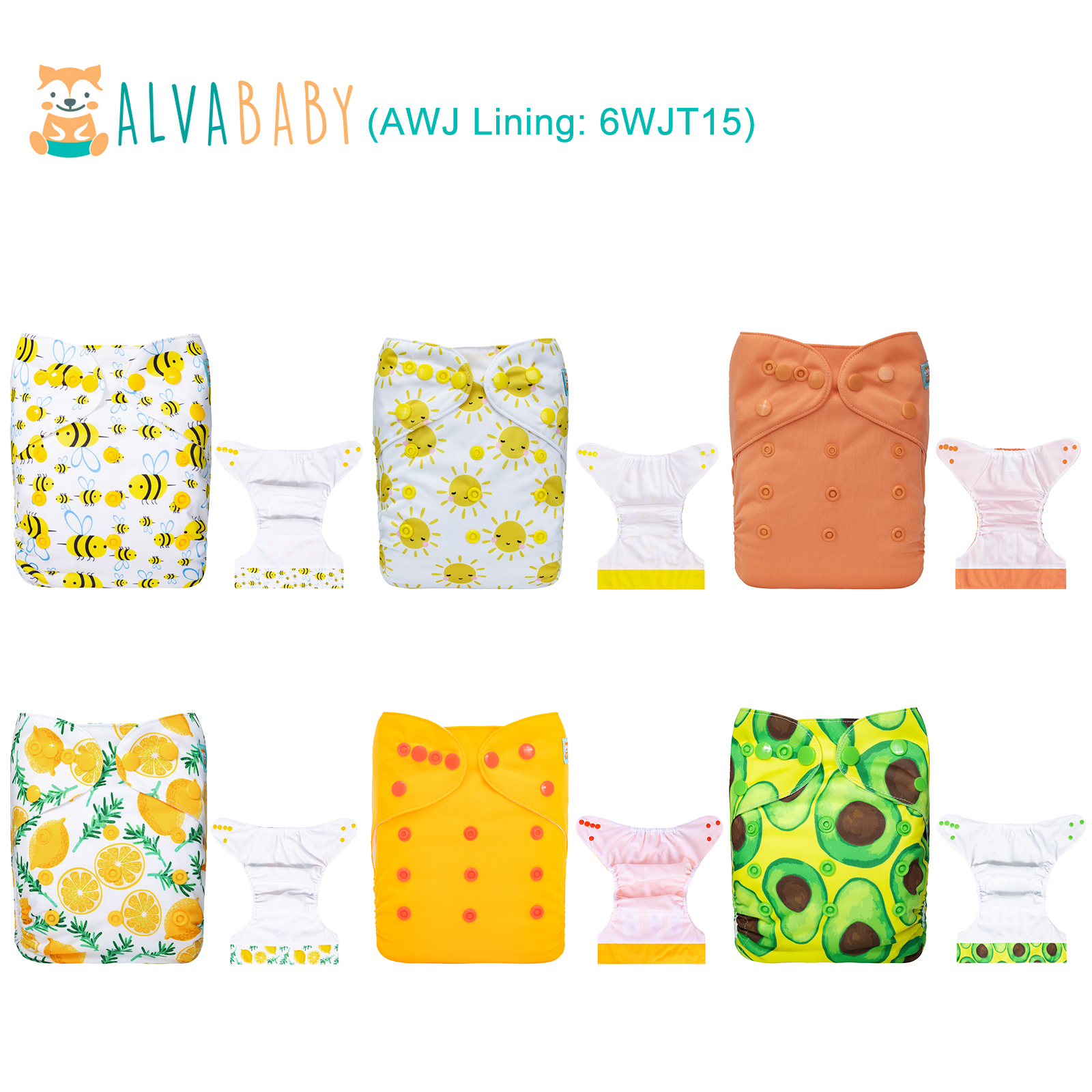 (All packs) ALVABABY AWJ Cloth Diapers 6 Pack with 6pcs 4-Layer-Bamboo ...