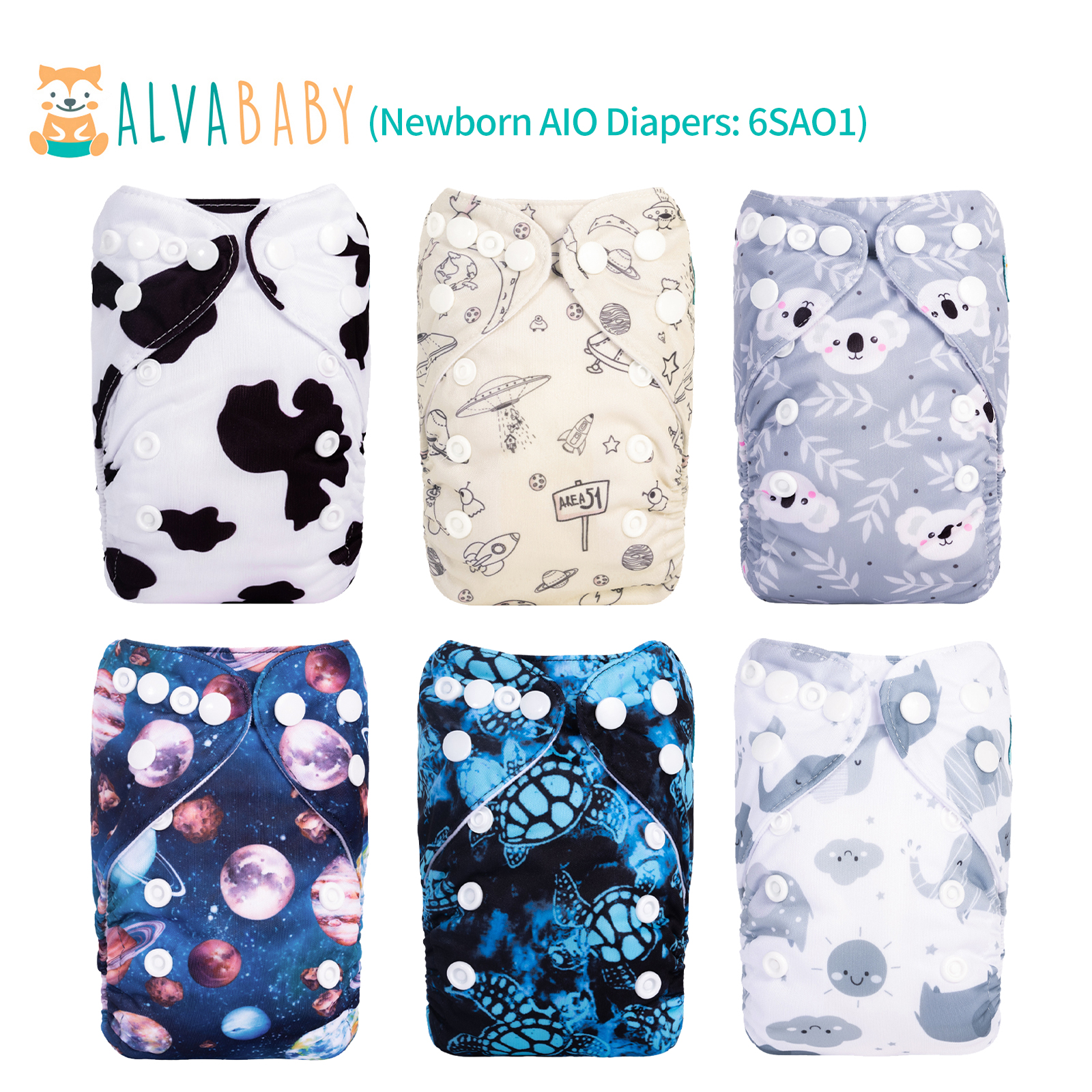 (All Packs) Newborn Cloth Diapers 6 Pack with 6 Microfiber Inserts ...