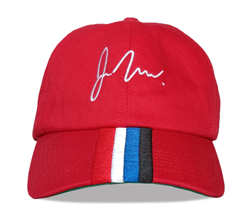 Red cotton green under brim unstructured leather strap 6 panel dad hat ...