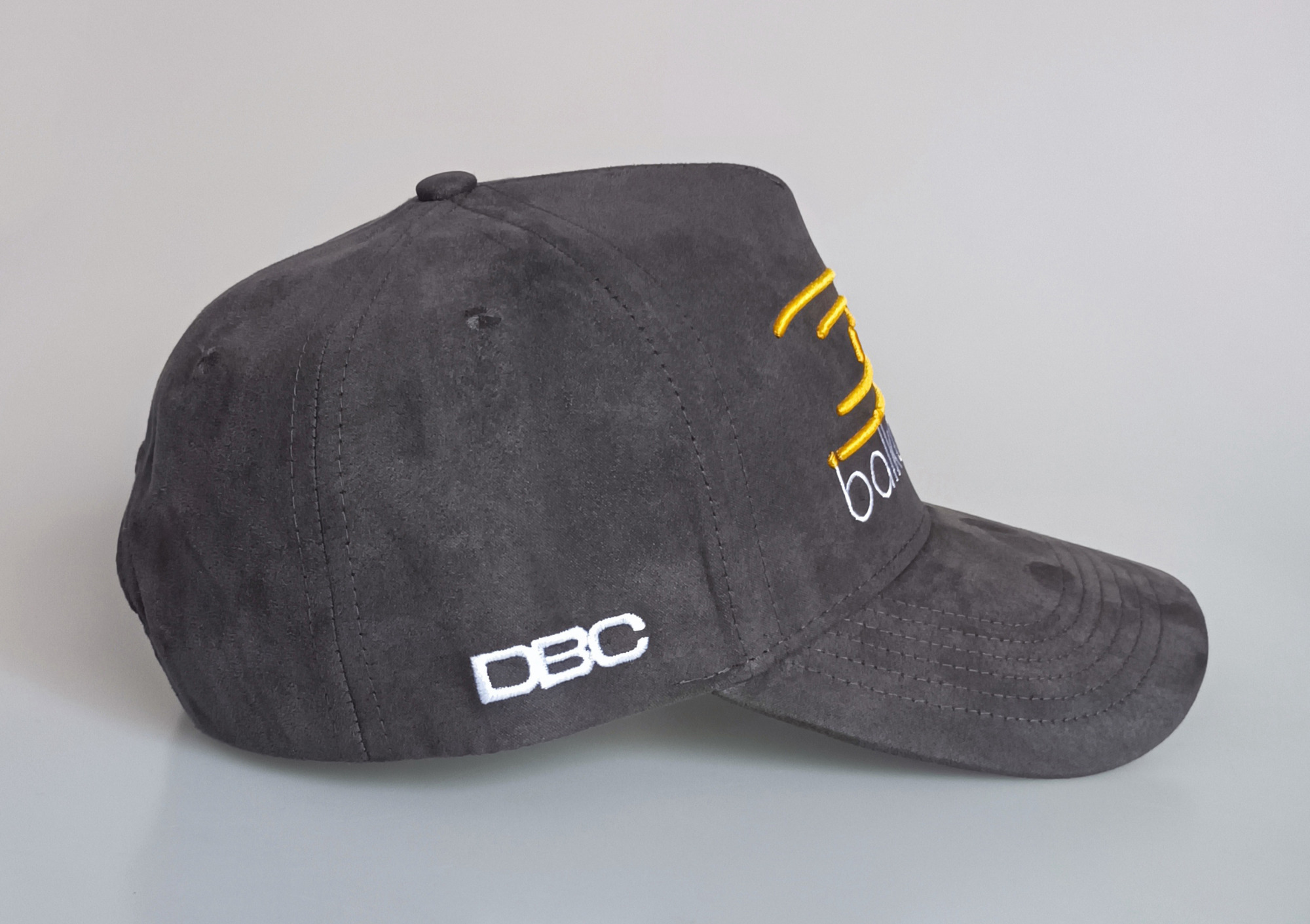 Grey suede 5 panel A frame baseball cap,Baseball cap