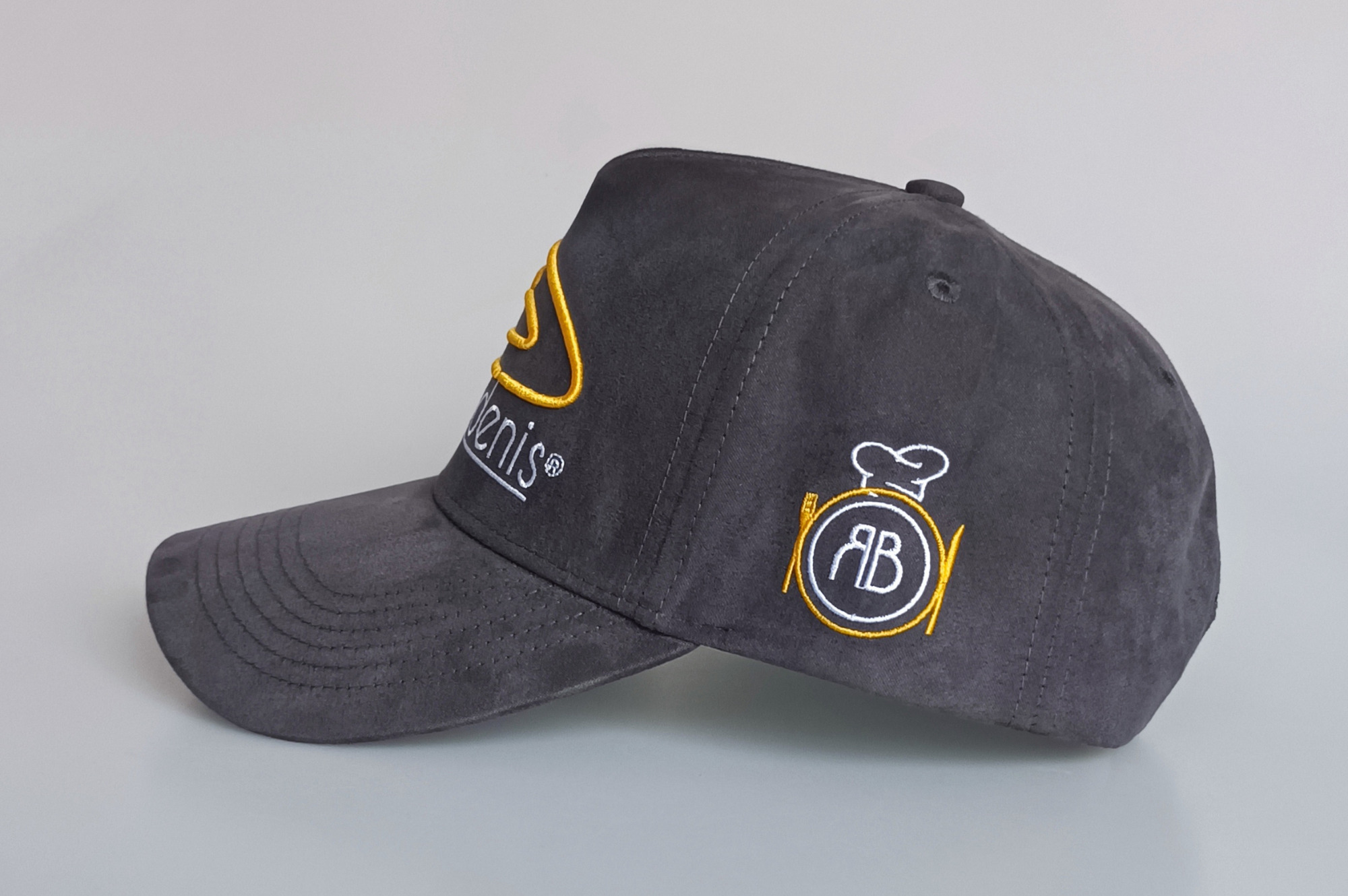 Grey suede 5 panel A frame baseball cap,Baseball cap