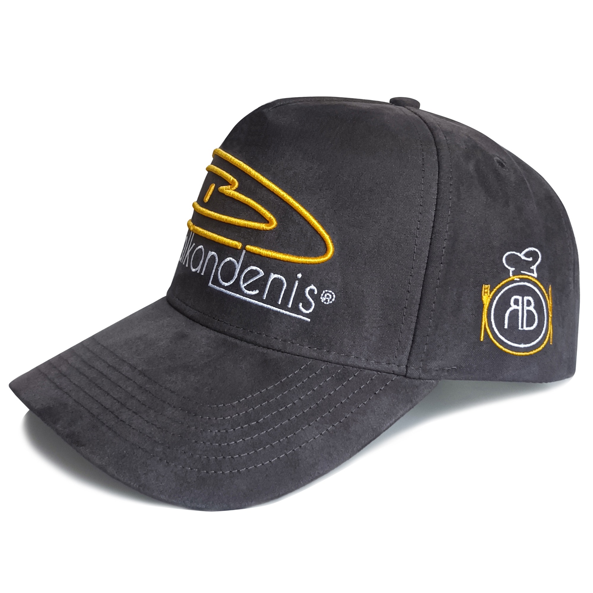 Grey suede 5 panel A frame baseball cap,Baseball cap