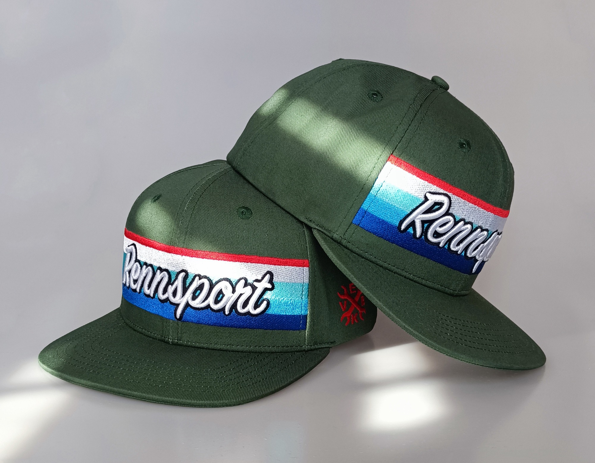 Custom green 6 panel flat brim hat inside satin printing snapback cap ...