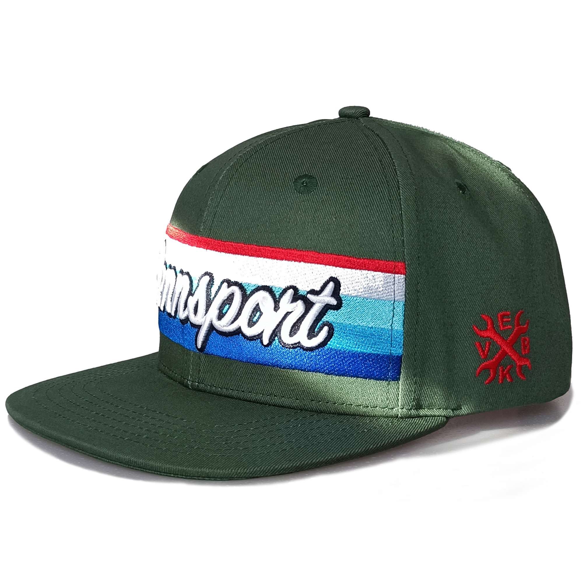 Custom green 6 panel flat brim hat inside satin printing snapback cap ...