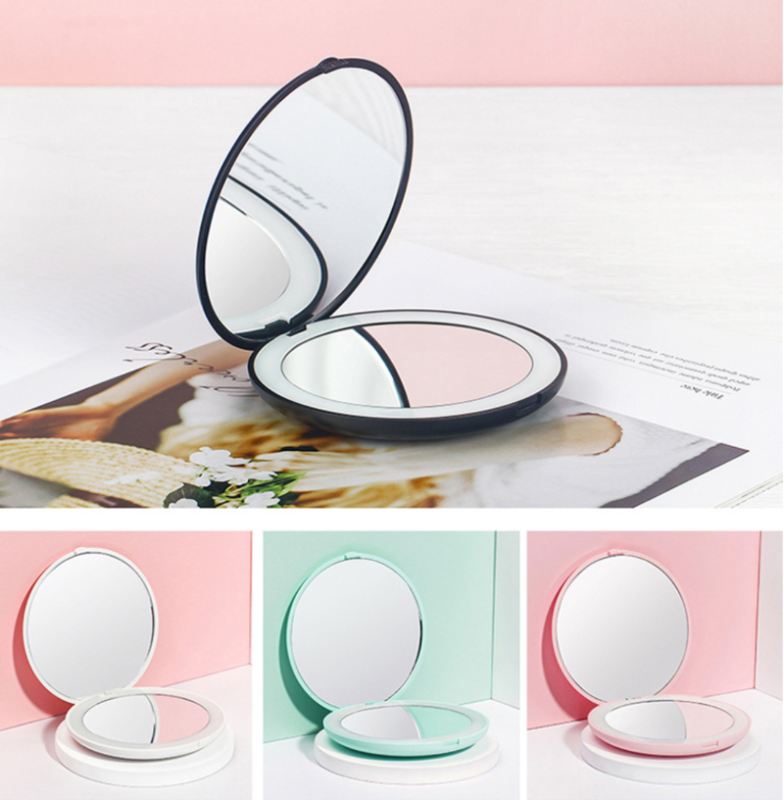 LED lighted travel makeup mirror,illuminated folding mirror,1x/10x ...