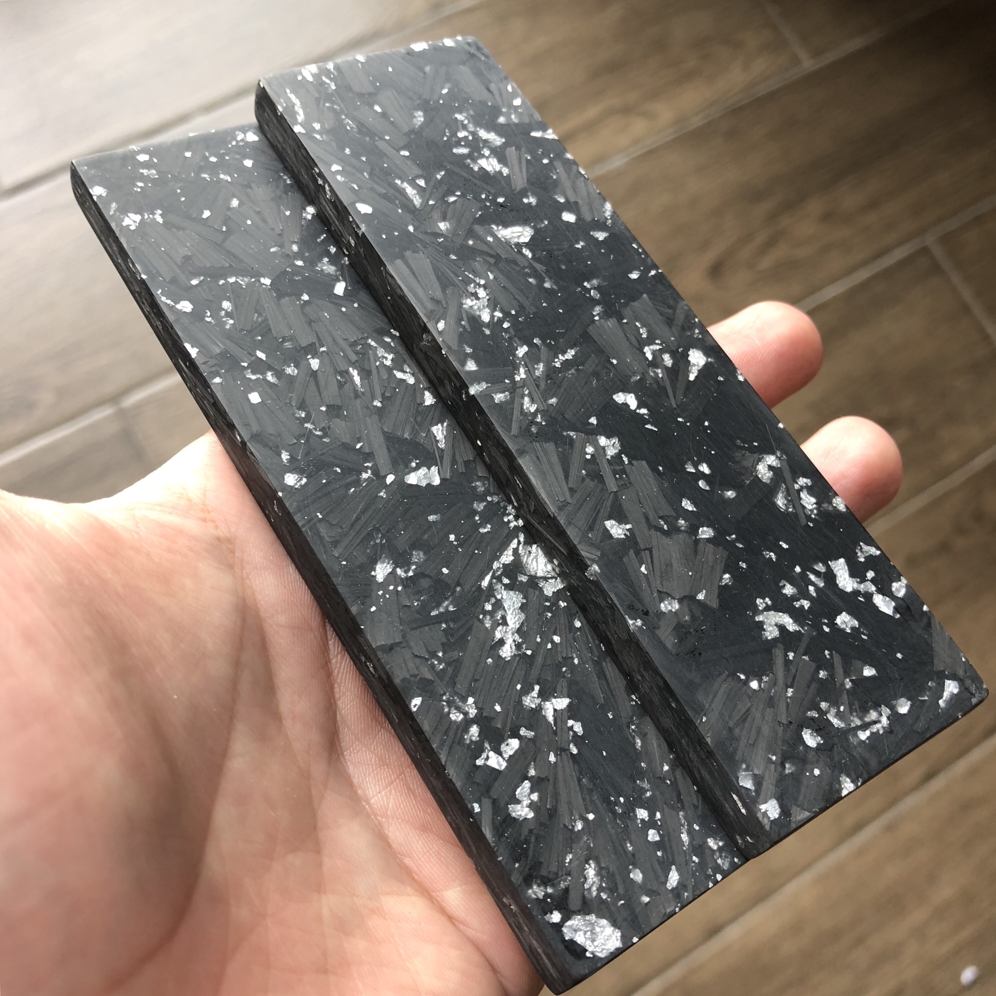 Silver Shreded Carbon Fiber knife Scales