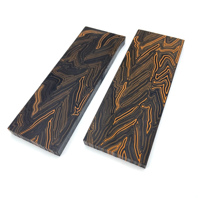 Damascus Pattern Black/Orange G10 Material - G10 Knife Handle Material