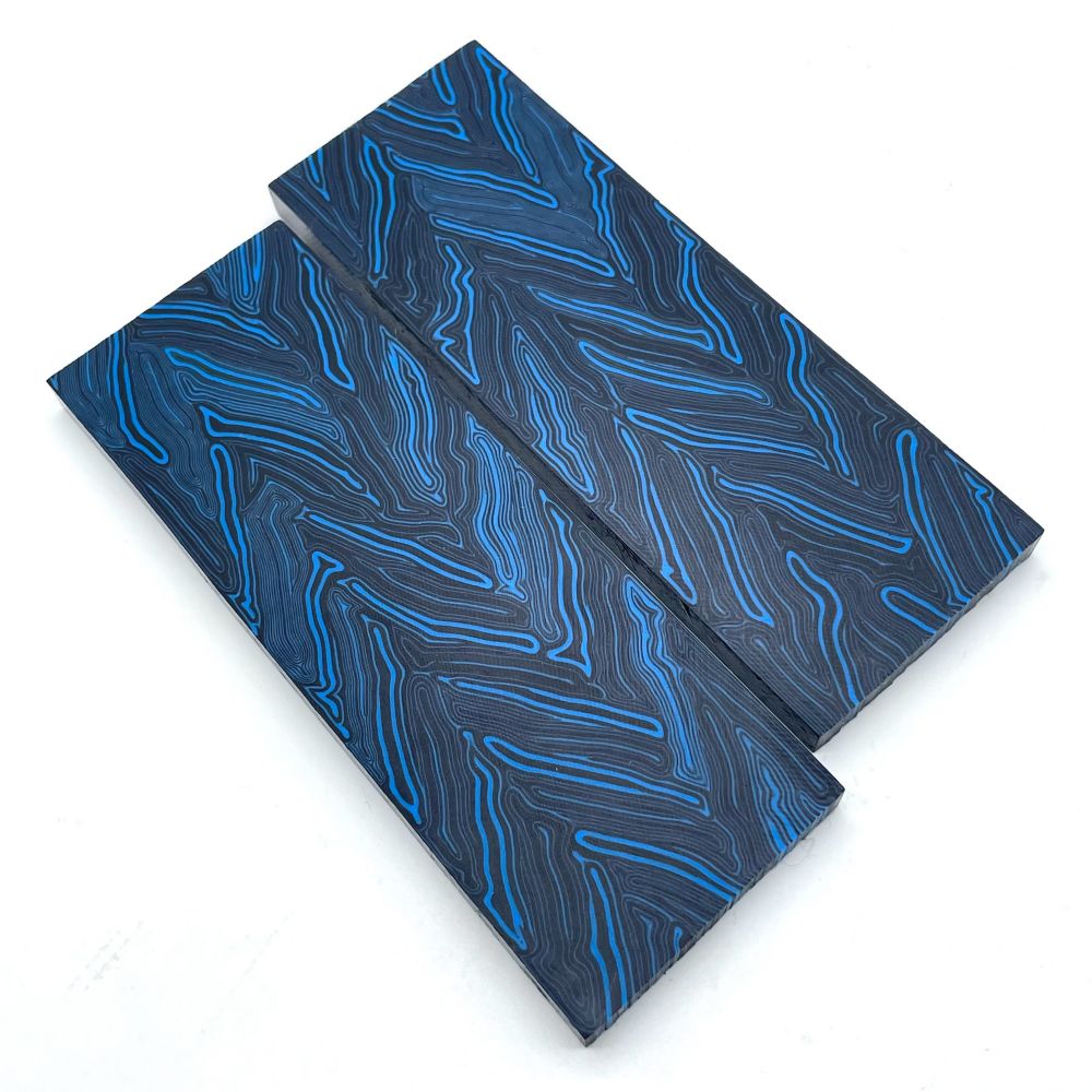 Damascus Pattern Black/Blue G10 Material - G10 Knife Handle Material