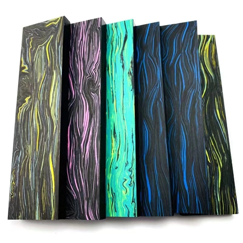 Damascus G10 Thin Line Pattern - Black/Pink - G10 Knife Handle Material