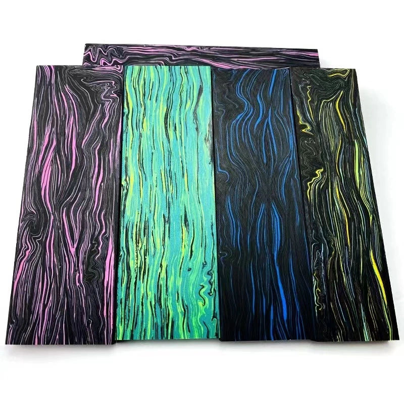 Damascus G10 Thin Line Pattern - Black/Pink - G10 Knife Handle Material